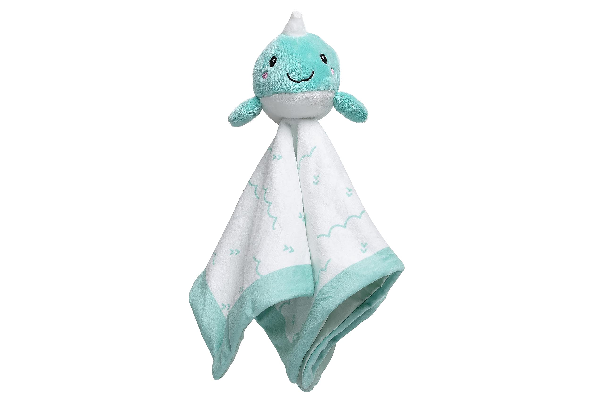 SONA G DESIGNS Baby Lovey Custom Personalized with Name Plush Security Blanket - Narwhale - Elephant - Owl for Infants Babies Toddlers Newborns (Aqua Narwhal with Embroidered Name)