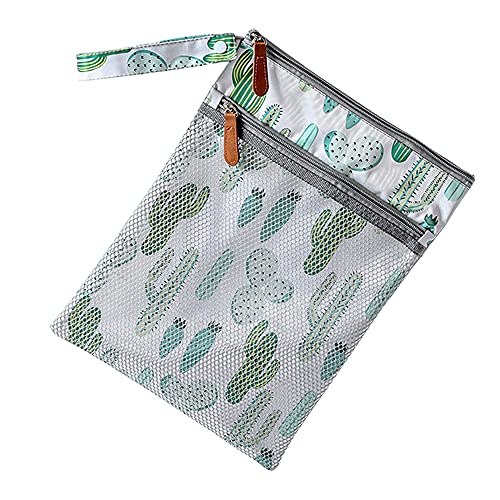 MOMIGO Wet Dry Bags for Baby Cloth Diapers - Reusable, Washable for Stroller, Diapers, Toiletries, Travel Bags, Beach, Pool, Gym Bag with Two Zippered Pockets (Cactus)