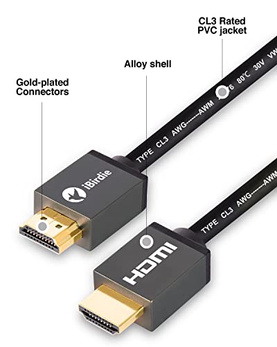 iBirdie 4K HDR HDMI Cable 50 Feet in-Wall CL3 Rated 4K60Hz (HDR10 8/10bit 18Gbps HDCP2.2 ARC) High Speed Ultra HD Shielded Cord Compatible with Apple-TV PS4 Xbox PC