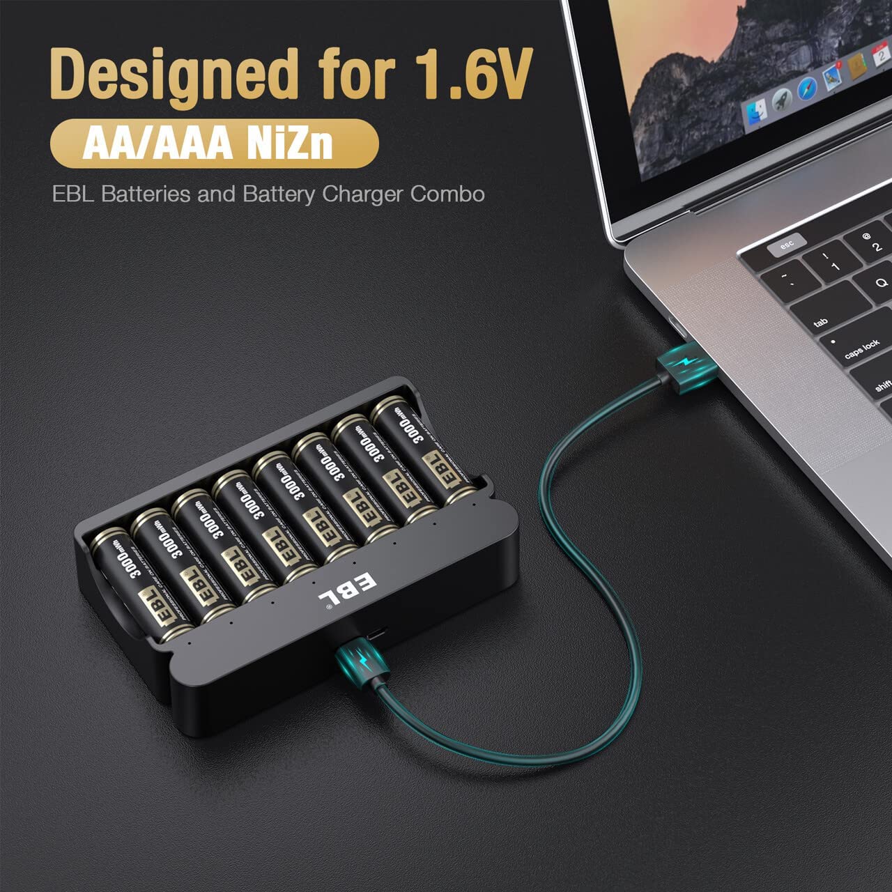 EBL 8 Pack Rechargeable AA Batteries Ni-Zn 3000mWh with 8 Bay Ni-Zn Battery Charger - 1.6V Double A Battery High Performence Battery and AA AAA Ni-Zn Battery Charger