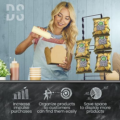 DS THE DISPLAY STORE Potato Chip Rack Display Stand with 32 Clips, 2-Row Chip Stand Display for Party, Countertop Chip Bag Holder, Black Snack Display for Counter, Snack Retail Display Rack