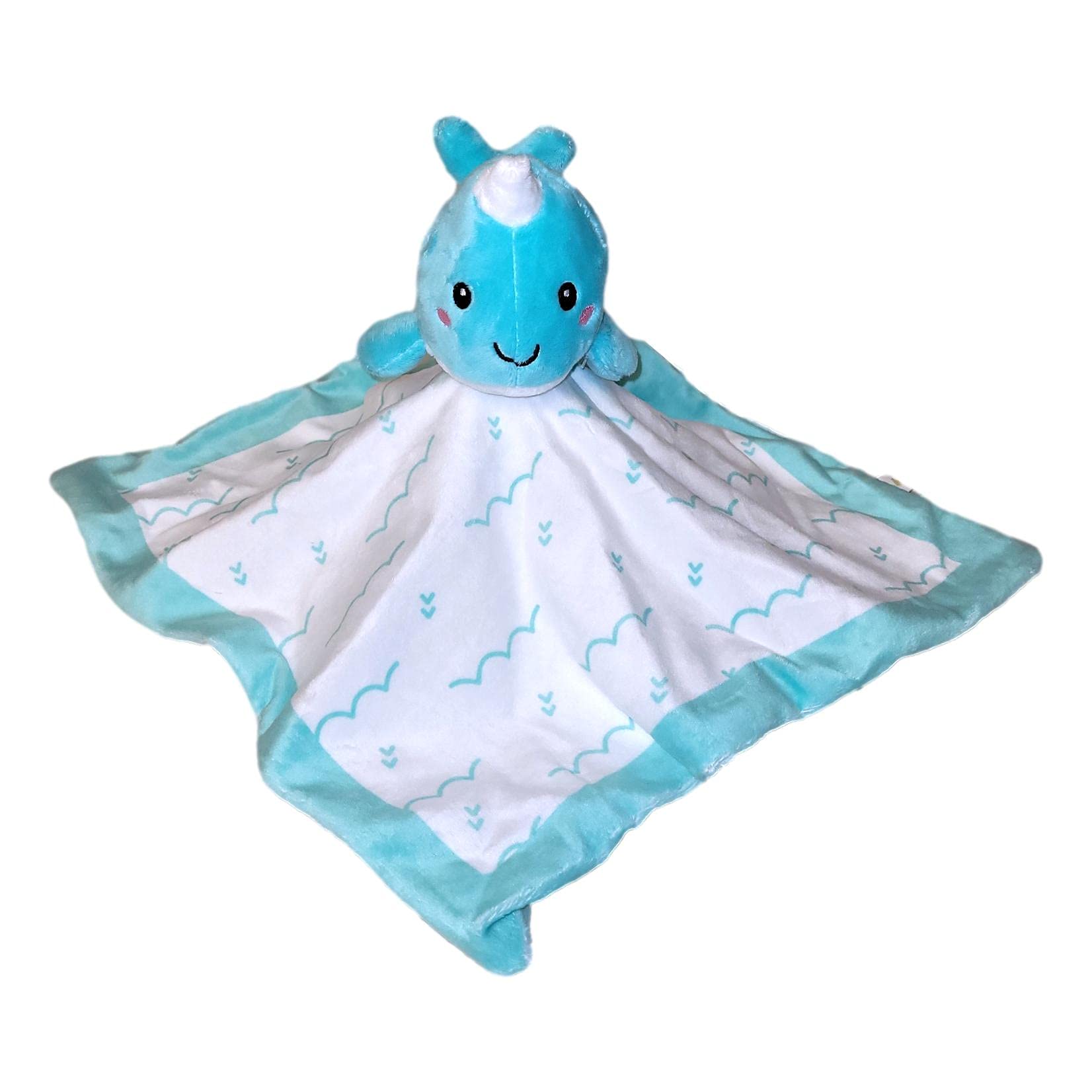 SONA G DESIGNS Baby Lovey Custom Personalized with Name Plush Security Blanket - Narwhale - Elephant - Owl for Infants Babies Toddlers Newborns (Aqua Narwhal with Embroidered Name)