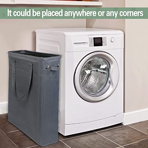 LotFancy 45L Slim Laundry Hamper with Handles, 22’’ Small Thin Laundry Hamper, Narrow Laundry Basket, Foldable Dirty Clothes Corner Bin, Storage Basket for Women Men