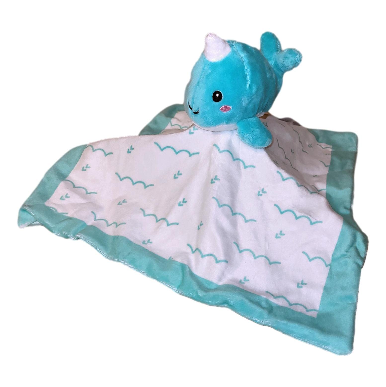 SONA G DESIGNS Baby Lovey Custom Personalized with Name Plush Security Blanket - Narwhale - Elephant - Owl for Infants Babies Toddlers Newborns (Aqua Narwhal with Embroidered Name)