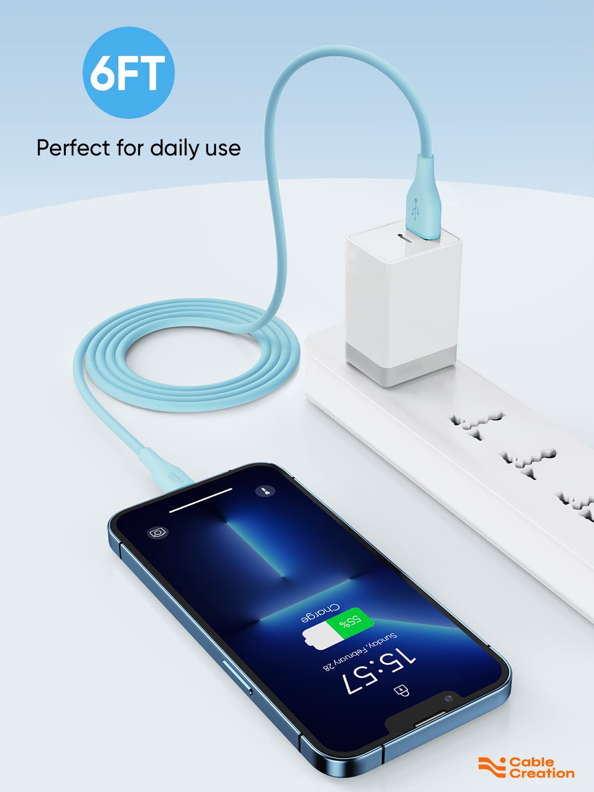 CableCreation Phone Charging Cord 6FT/1.8m, USB to Lightning Cable, USB Liquid Silicone Cord [MFi Certified] for iPhone 14/14 Pro/13/13 Pro/ 12 Pro Max/ 12/11 /X/XS/XR/ 8 Plus/AirPods Pro, Blue