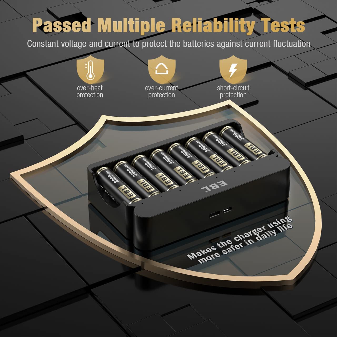EBL 8 Pack Rechargeable AA Batteries Ni-Zn 3000mWh with 8 Bay Ni-Zn Battery Charger - 1.6V Double A Battery High Performence Battery and AA AAA Ni-Zn Battery Charger