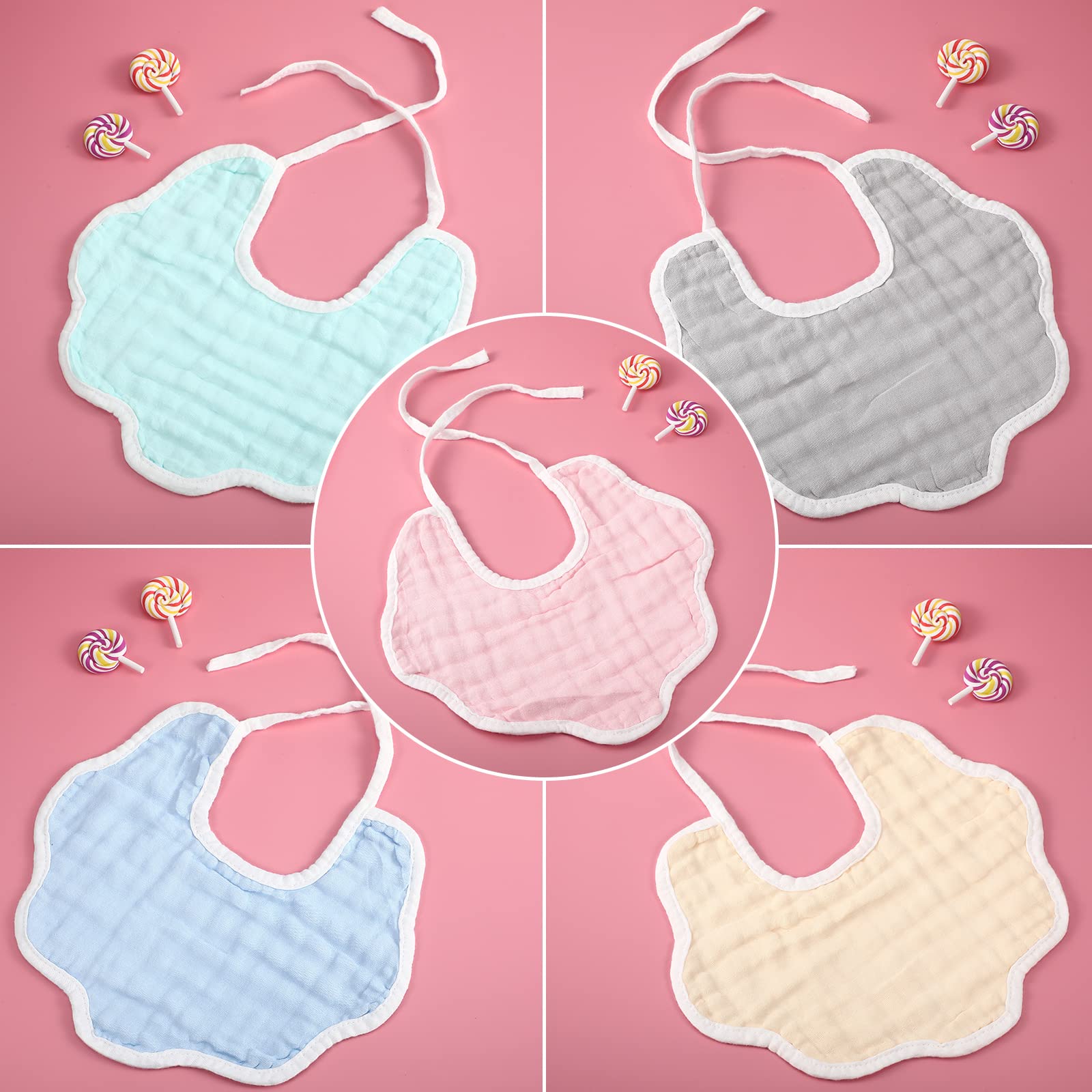 Zhanmai 15 Pieces Newborn Bib Baby Bandana Drooling Bibs 8-Layer Muslin Bibs Unisex Soft and Adjustable Absorbent Bibs for 0-12 Months Infant Toddlers Drooling and Teething, 5 Colors