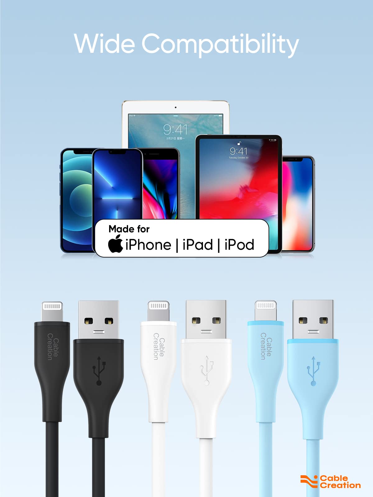 CableCreation Phone Charging Cord 6FT/1.8m, USB to Lightning Cable, USB Liquid Silicone Cord [MFi Certified] for iPhone 14/14 Pro/13/13 Pro/ 12 Pro Max/ 12/11 /X/XS/XR/ 8 Plus/AirPods Pro, Blue