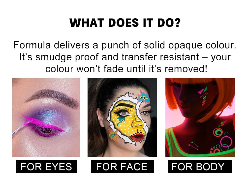 2 Pack Neon Makeup Palette Set Rainbow Colorful UV Body Paint Waterproof Smudgeproof Eyeliner Eyeshadow Face Painting Black Light Glow Fluorescent Kit for Halloween Party Makeup