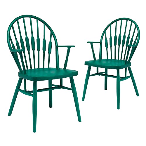 CangLong PP Plastic, Leisure Negotiation Backrest Arm Side, Kitchen Breakfast Counter Conservatory Cafe Pub, Living Room, Bedroom Dining Chairs, set of 2, Green 2