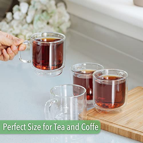 BTaT- Stackable Espresso Cups, Demitasse Cups, Set of 4 (5.0 oz, 150 ml), Glass Coffee Mugs, Double Wall Glass Cups, Clear Coffee Cup, Tea Glass, Espresso Glass, Glass Tea Cups, Mother's Day Gift