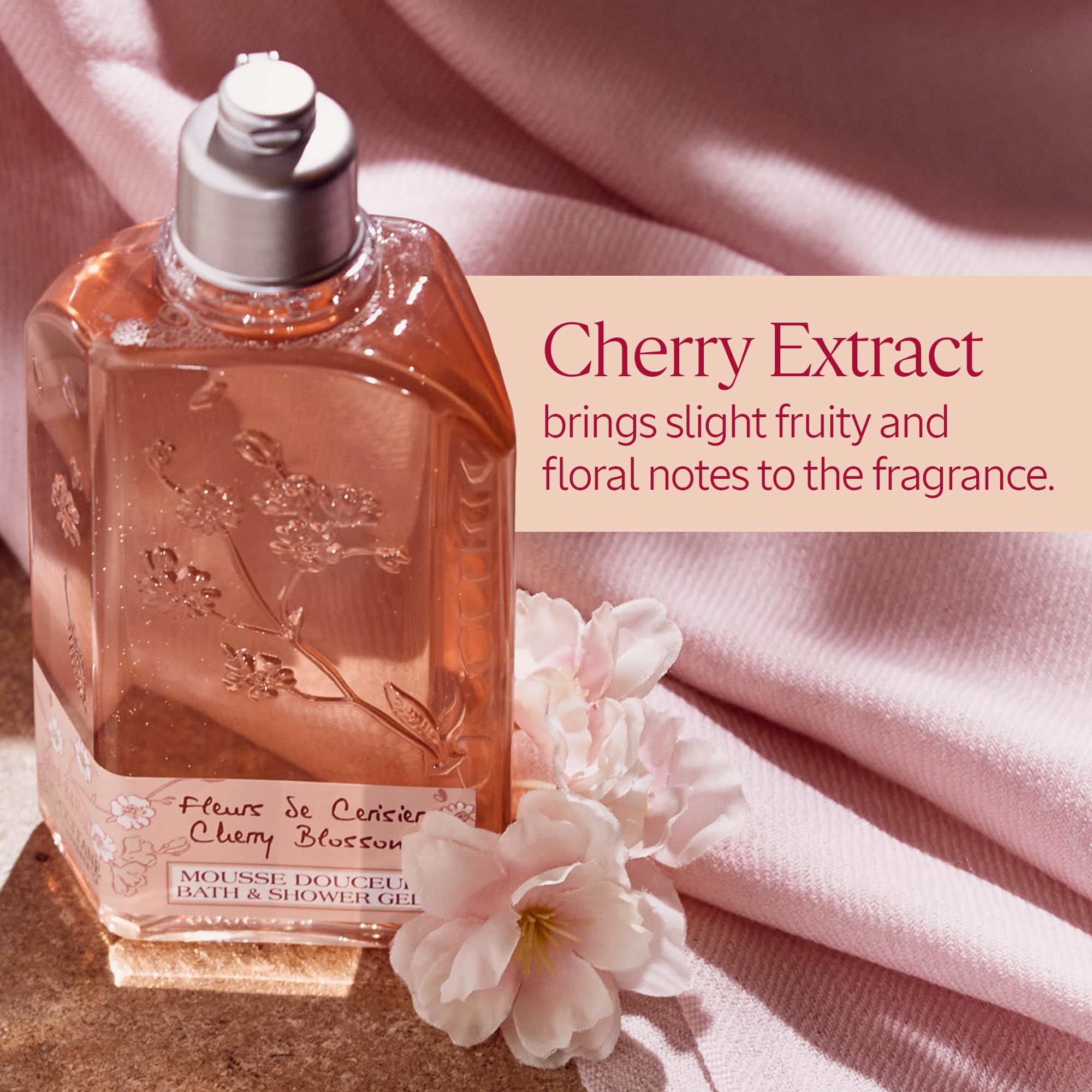 L'Occitane Comforting & Nourishing Cherry Blossom Shower Gel 8.4 fl. Oz: Fruity and Floral Aroma, Infused With Cherry Blossom Extract, Cleansing