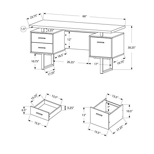 Monarch Specialties 7628 Computer Desk, Home Office, Laptop, Left, Right Set-up, Storage Drawers, 60" L, Work, Metal, Laminate, Natural, Black, Contemporary Desk-60 x 23.75 W x 30.25" H