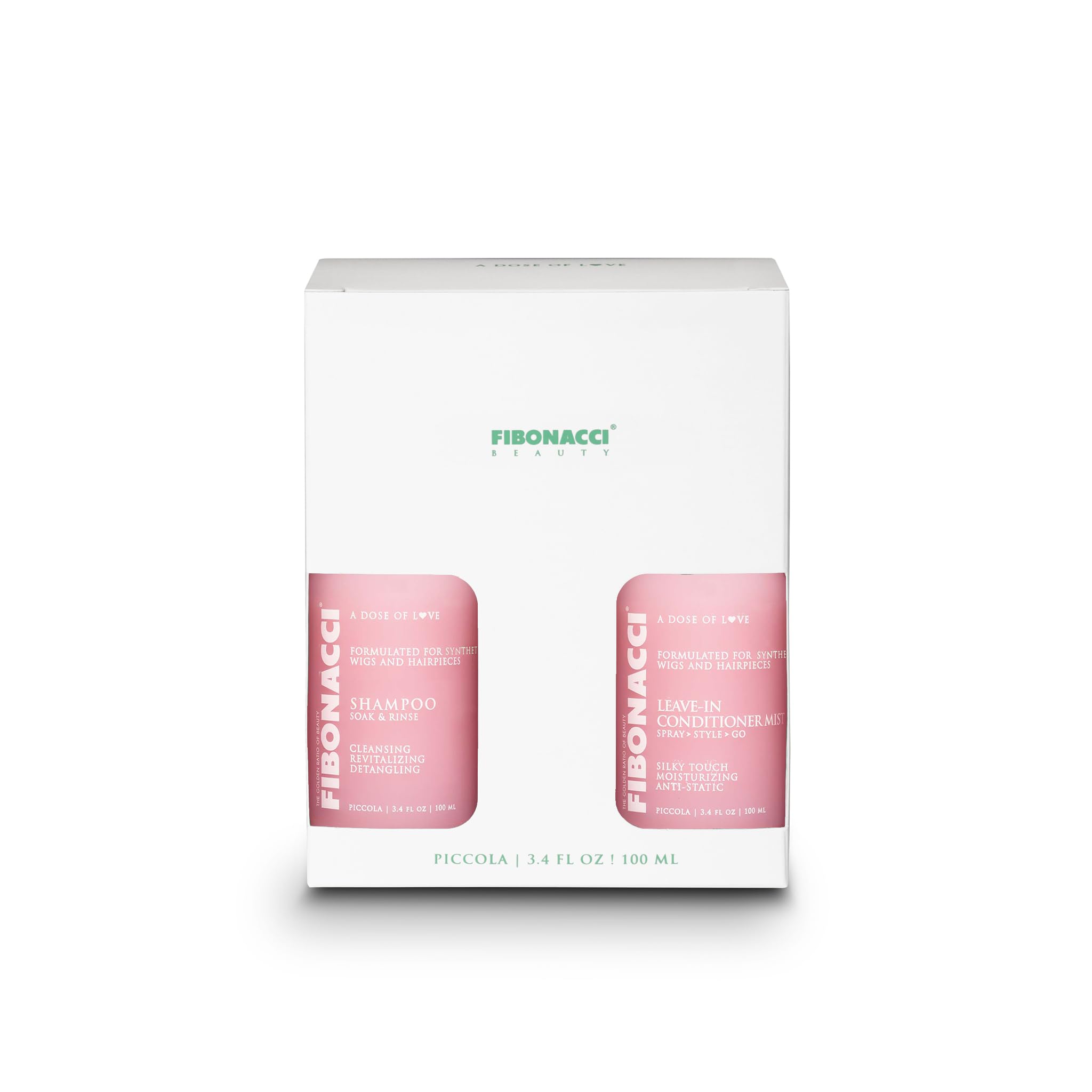 FibonacciBeauty NEW Fibonacci Beauty Synthetic Wig Shampoo & Conditioner Combo Pack Premium Care Solution, Soak Rinse/Spray Go Revitalizes, Moisturizes, Detangles TSA Approved, 3.4 Fl Oz (Pack of 2)