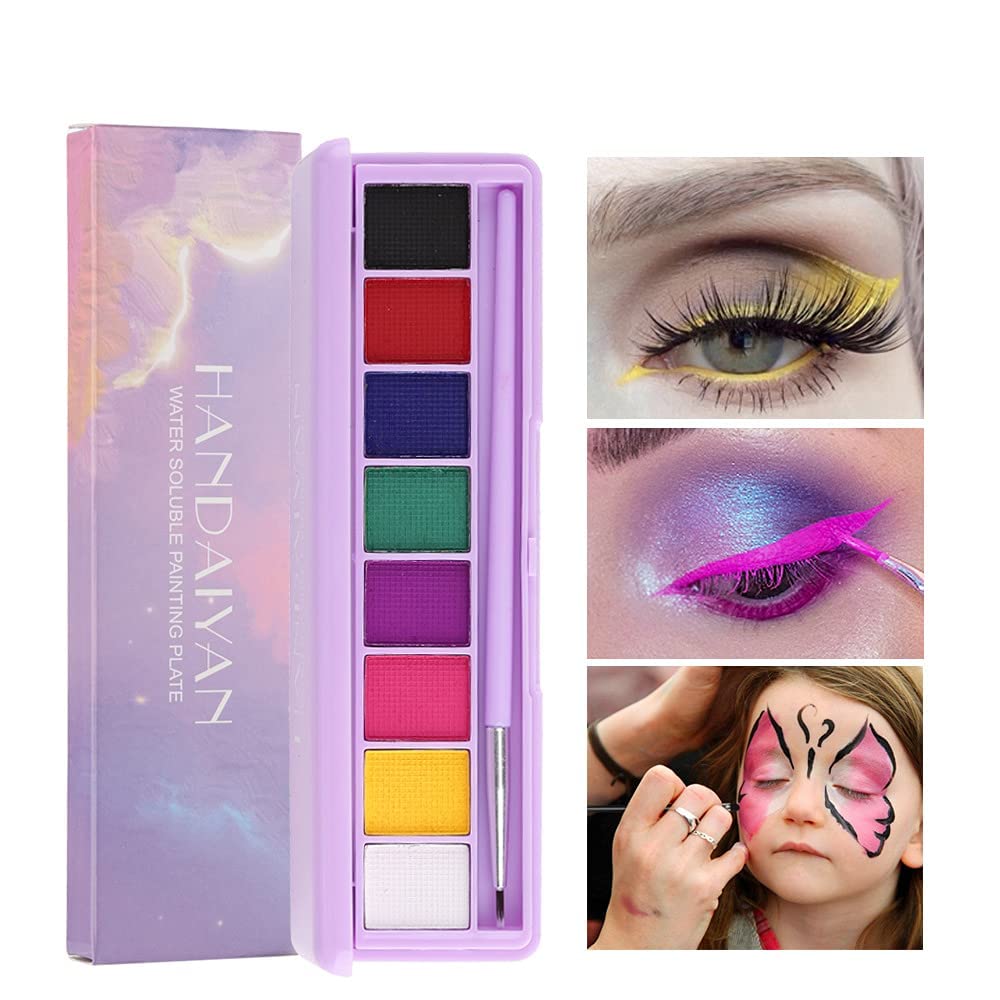 2 Pack Neon Makeup Palette Set Rainbow Colorful UV Body Paint Waterproof Smudgeproof Eyeliner Eyeshadow Face Painting Black Light Glow Fluorescent Kit for Halloween Party Makeup