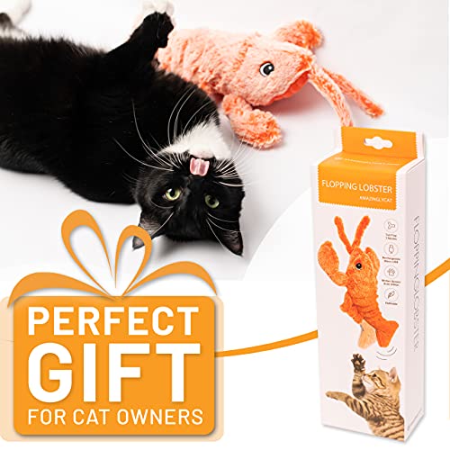 Flopping Lobster Toy for Cats & Small Dogs β Motion Activated Moving Cat Toy with 2 Catnip Packets β USB-Chargeable, Soft, Durable, Washable, Low-Noise Floppy Lobster Cat Nip Toy Gift, 11x4 In.