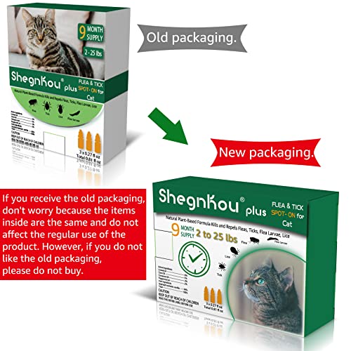 Cat Flea and Tick Treatment and Prevention, Effective Spot-On Made with Natural Formula, 2-25 lbs, (9 Month Supply)