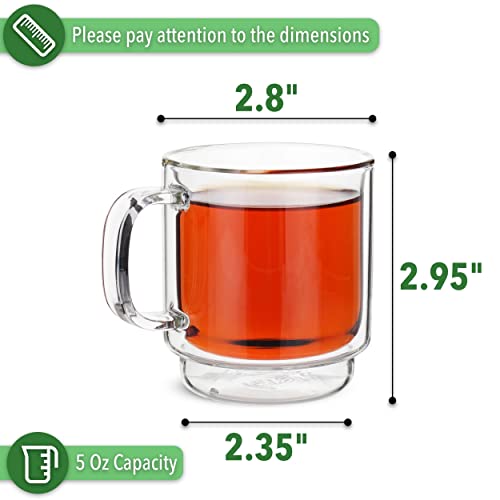 BTaT- Stackable Espresso Cups, Demitasse Cups, Set of 4 (5.0 oz, 150 ml), Glass Coffee Mugs, Double Wall Glass Cups, Clear Coffee Cup, Tea Glass, Espresso Glass, Glass Tea Cups, Mother's Day Gift