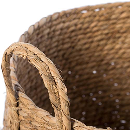 Vintiquewise Decorative Round Wicker Woven Rope Storage Blanket Basket with Braided Handles - Large
