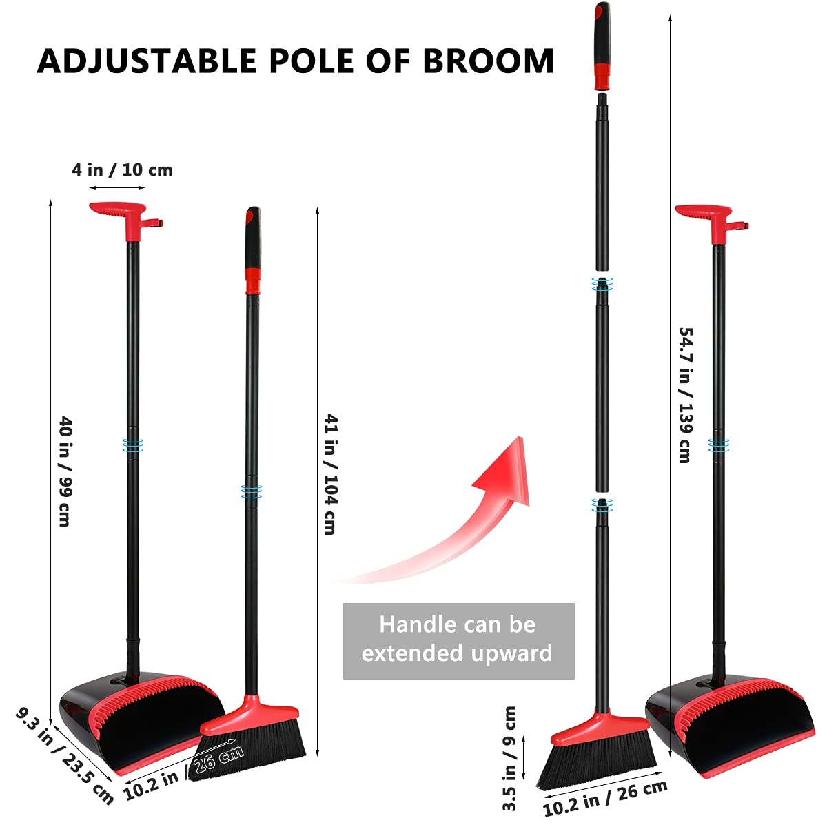 Broom and Dustpan Set for Home - Broom Dustpan Set with Long Handle - Broom with Dustpan Heavy Duty