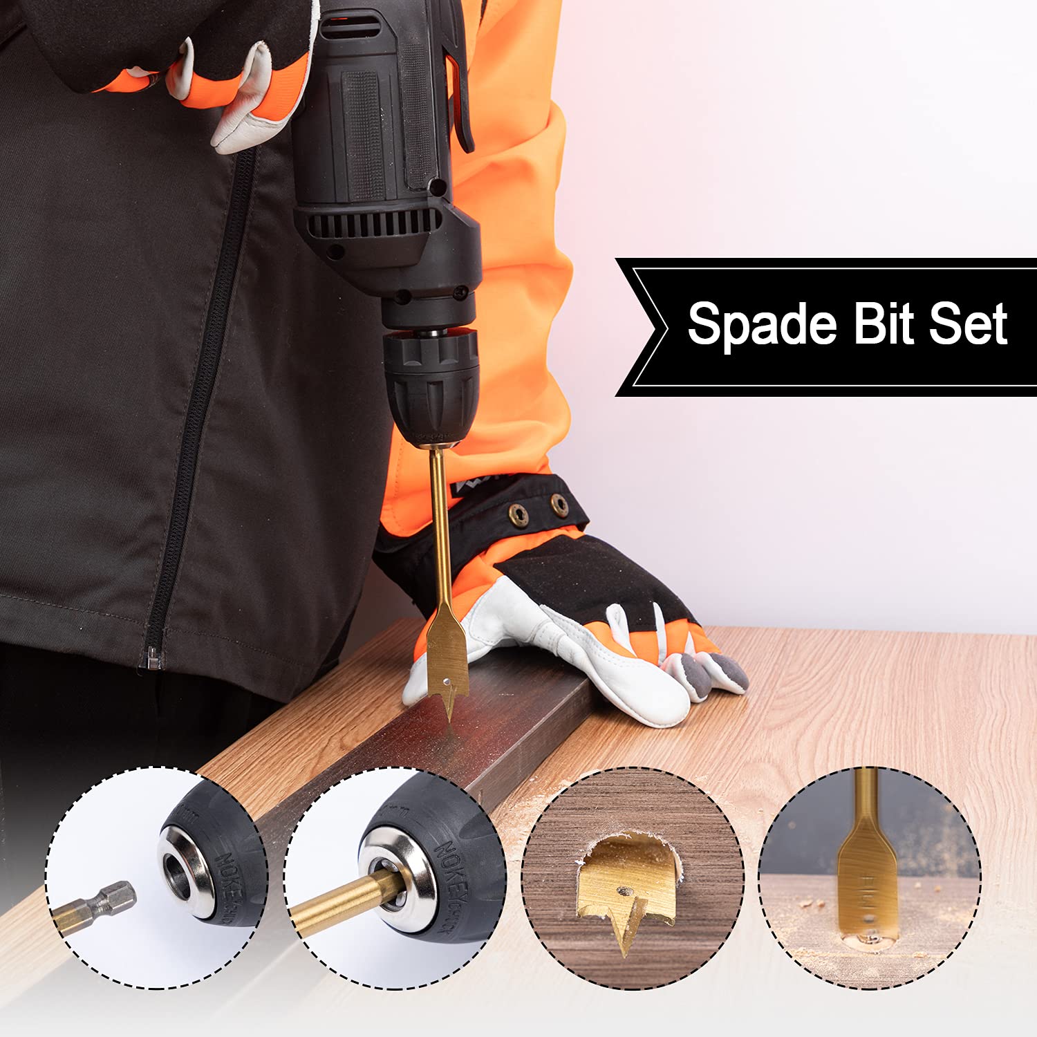 6-Piece Spade Drill Bit Set,Carbon Steel Paddle Flat Bits, for Hole Cutter Woodworking (3/8",1/2", 5/8", 3/4", 7/8", 1")