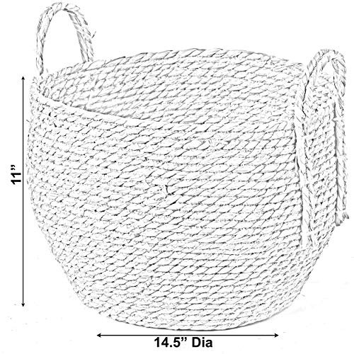 Vintiquewise Decorative Round Wicker Woven Rope Storage Blanket Basket with Braided Handles - Large