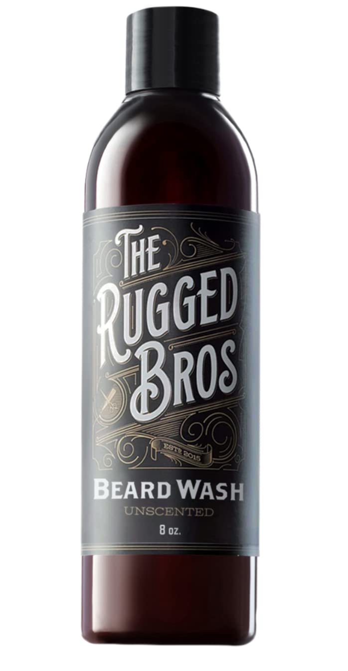 The Rugged Bros Beard Wash Unscented for Face and Beards - Natural Shampoo Made with Organic Aloe Vera Leaf Juice - Cleanses Facial Oil and Dirt While Softening and Moisturizing