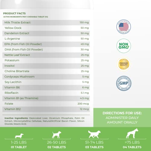 Milk Thistle for Dogs - 120 Chewable Tablets - Liver and Kidney Support for Dogs - Hepatic Support with EPA & DHA - Detox for Dogs - Dog Liver Support - Liver Supplement for Dogs