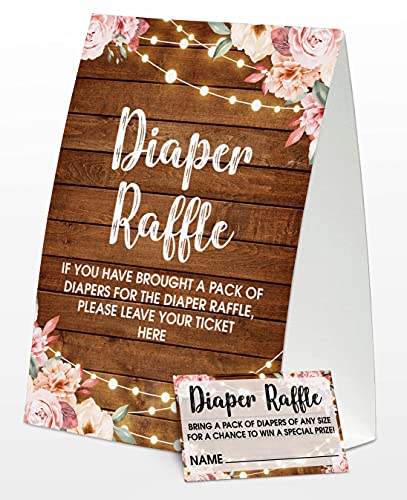 WwongxianB Wood Pattern Floral Raffle for Party Favors Games(1 Standing Sign + 50 Cards)
