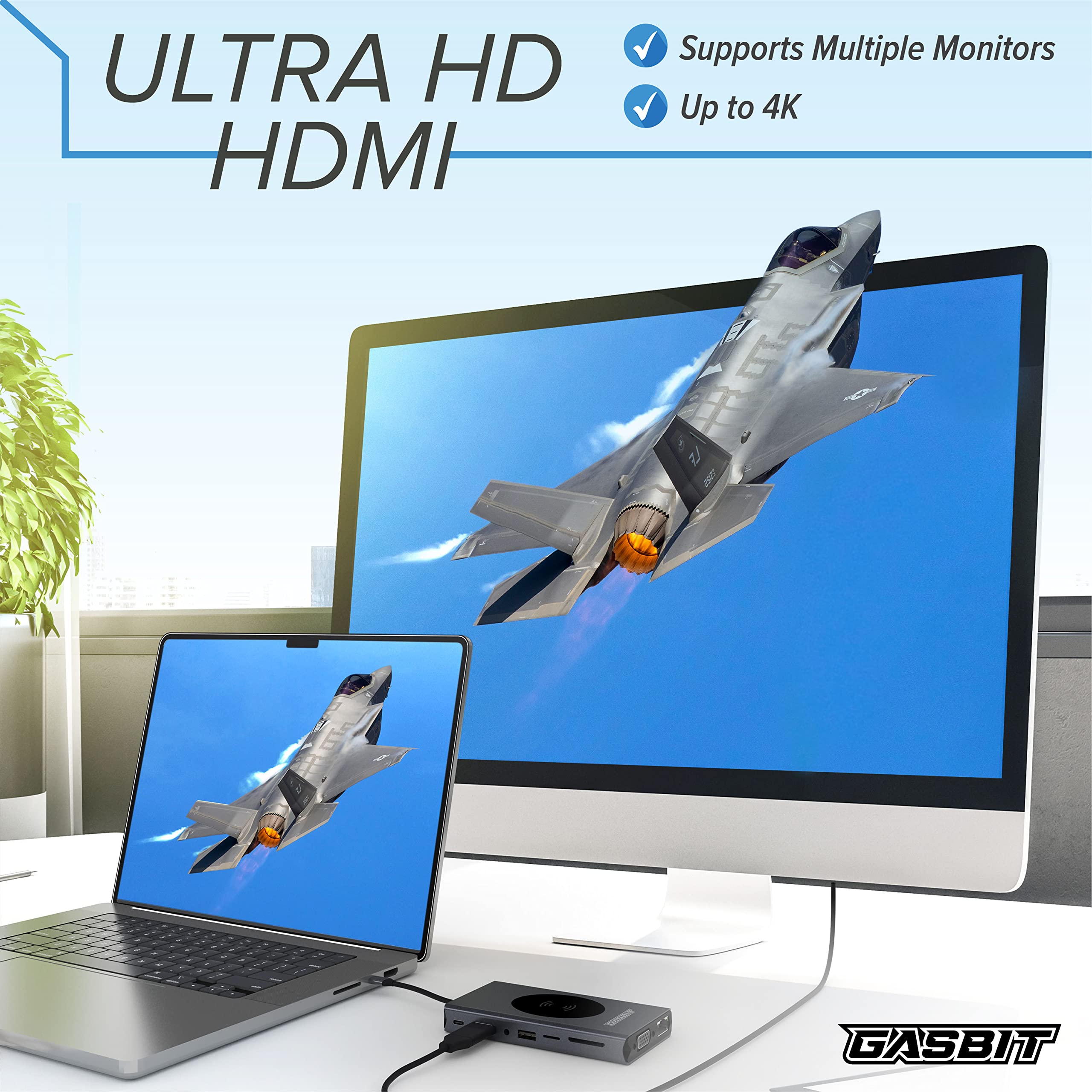 Docking Station USB-C Dual Monitor 15 in 1 for MacBook Pro/Air/Dell/Lenovo/HP. with Wireless Phone Charger. Dongle to 4K HDMI. VGA, SD/Micro SD Card Reader. Ethernet. 1 USB-C-PD. Audio Jack.