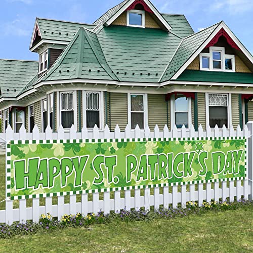 Probsin Happy St. Patrick's Day Banner Double Printed Large St Patricks Day Decorations Shamrock Clover Sign Irish Party Hanging Supplies Decor Lucky Holiday with Brass Grommets for Home,Outdoor,Indoor,Yard,Garden