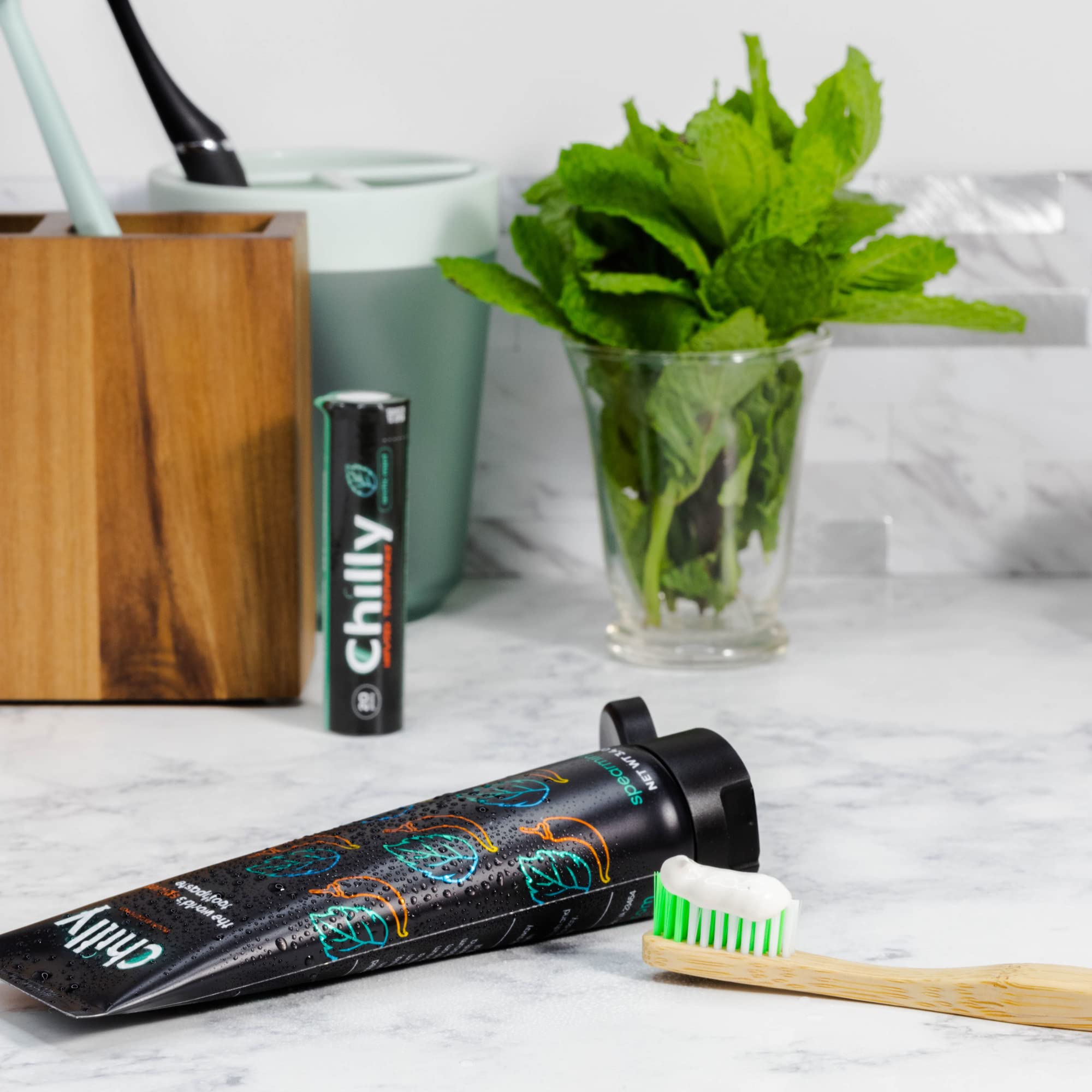 Chilly Toothpaste, Spicy Whitening Toothpaste, Intense Natural Spearmint Flavor + Ghost Pepper Flakes, SLS Free (Pack of 2)