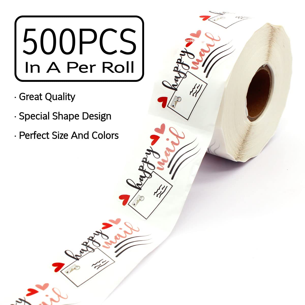 Happy Mail Stickers,Thank You Stickers,Handmade Stickers,Small Shop Stickers,Envelopes Stickers for Small Business, Online Retailers,Handmade Goods,500 Labels Per Roll