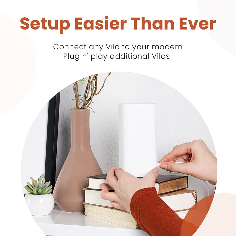 Vilo Mesh Wi-Fi Router for Wireless Internet, Dual Band AC1200 Coverage Up to 6,000 sq ft (4-Pack) with 3 Gigabit Ethernet Ports and App-Managed Parental Controls