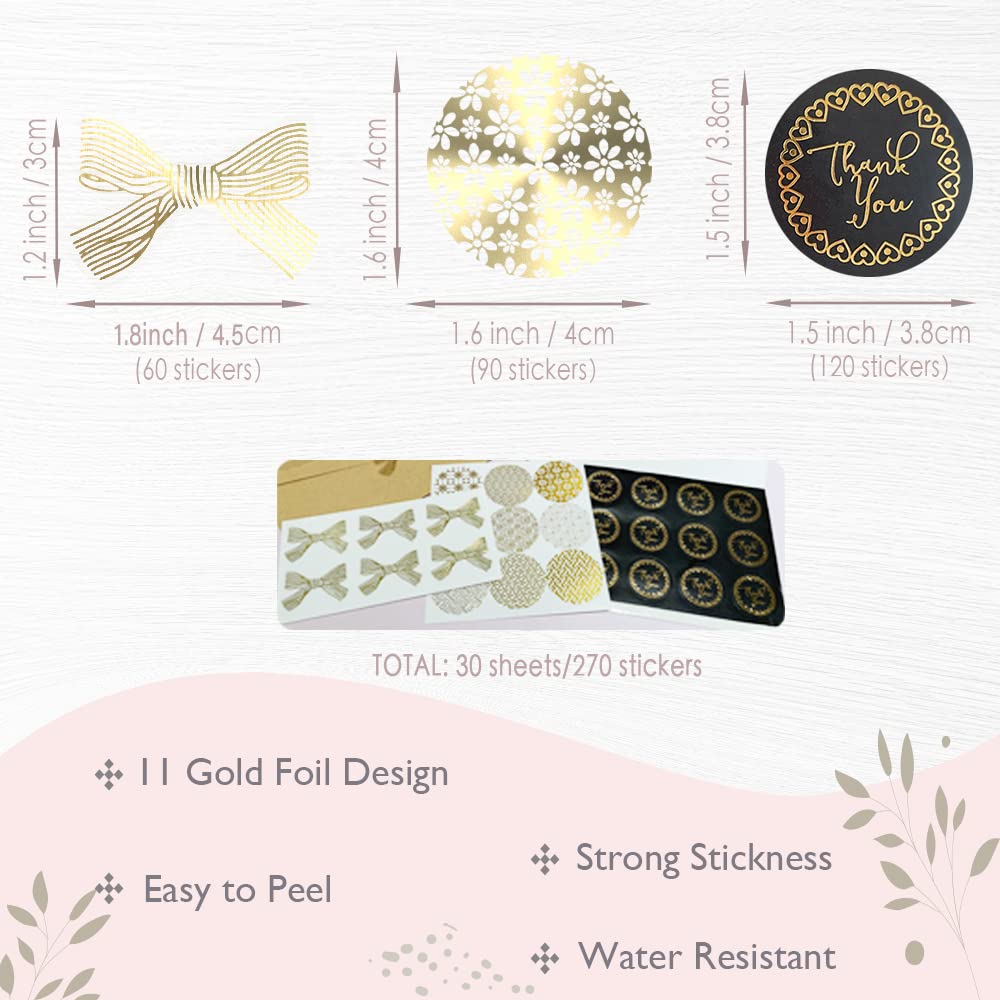 Pobees 30 Sheets 1.5"-1.8" Large Gold Foil Envelope Seal Stickers for Wedding Invitations,Greeting Cards,Party,Graduation,Gift Packaging,Self-Adhesive