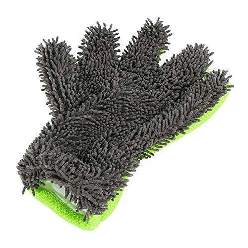 X AUTOHAUX Green Gray Car Wash Mitt Microfiber Five Finger Glove Double Sided Dirt Washing Tool