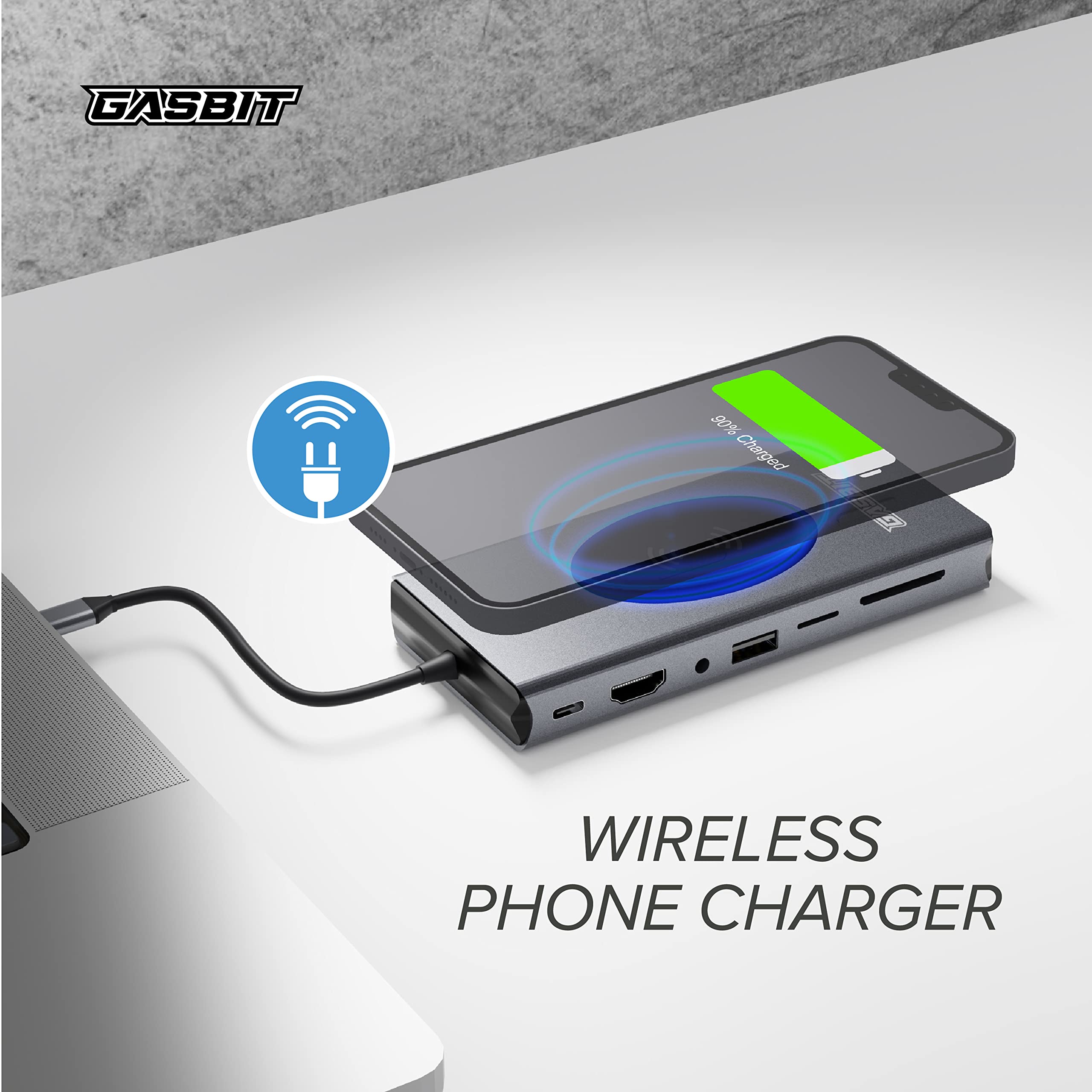 Docking Station USB-C Dual Monitor 15 in 1 for MacBook Pro/Air/Dell/Lenovo/HP. with Wireless Phone Charger. Dongle to 4K HDMI. VGA, SD/Micro SD Card Reader. Ethernet. 1 USB-C-PD. Audio Jack.