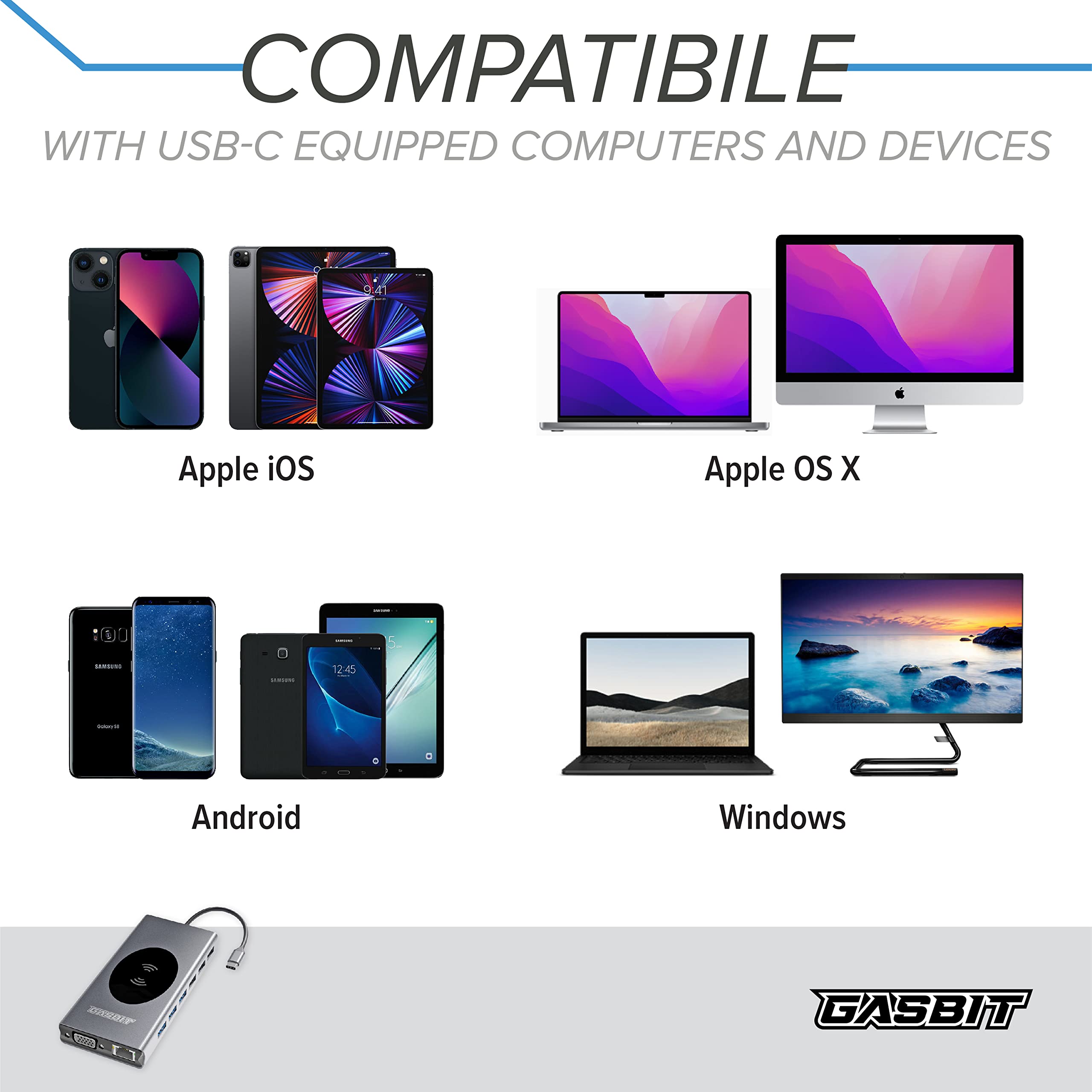Docking Station USB-C Dual Monitor 15 in 1 for MacBook Pro/Air/Dell/Lenovo/HP. with Wireless Phone Charger. Dongle to 4K HDMI. VGA, SD/Micro SD Card Reader. Ethernet. 1 USB-C-PD. Audio Jack.