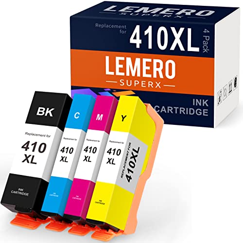 LemeroSuperx Remanufactured Ink Cartridge Replacement for Epson T410XL 410XL 410 XL Work for Expression XP-640 XP-830 XP-7100 XP-530 XP-630 XP-635 (Black Cyan Magenta Yellow, 4 Pack)
