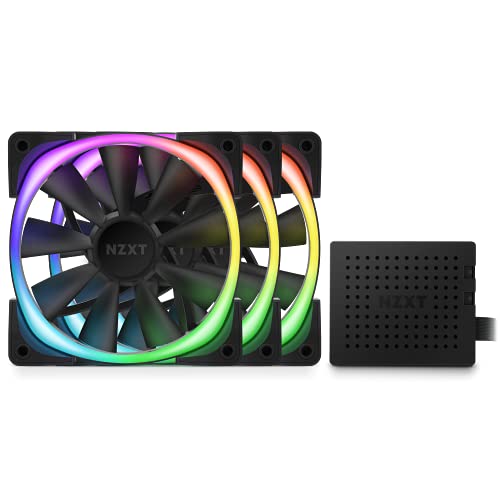 NZXT AER RGB 2-120mm - HF-2812C-TB - Advanced Lighting Customizations - Winglet Tips - Fluid Dynamic Bearing - LED RGB PWM Fan - Triple Fans (Lighting Controller INCLUDED) - Black