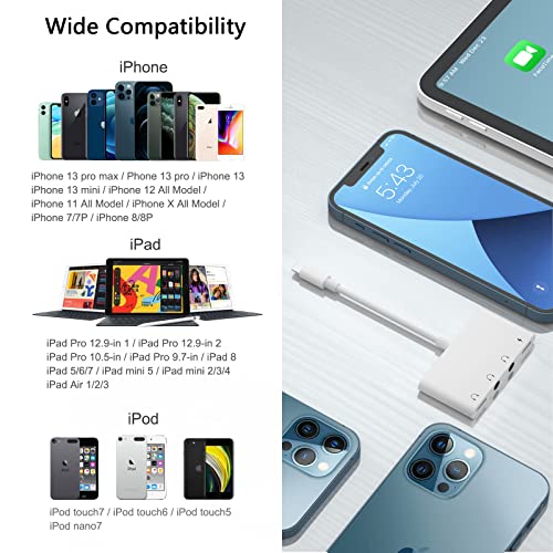 Unitrox 4 in 1 Headphone Jack Audio Charger Adapter & Splitter, iPhone Headphone Jack + Dual 3.5mm Headphone Jack + Charging Port for iPhone 14 13 12 11 X 8 7 / iPad- Support iOS 16