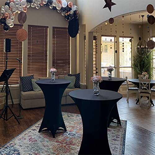 Tina 4 Pack 32x43 Inch Highboy Spandex Cocktail Table Cover Black, Fitted Stretch Cocktail Tablecloth for Round Tables (4PC 32X43 Black)