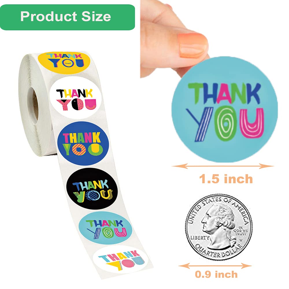 Hohamn 1.5" Thank You Stickers Roll 500PCS Cute Art Stickers for Bubble Mailers Packaging Wedding Baby Shower Birthday
