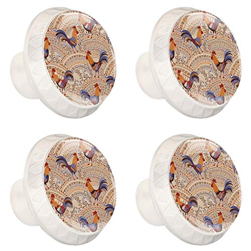 ZJ Cock Rooster Crystal Cabinet Knob for Dressers Wardrobes Bedside Table Nightstand Bookcase, 4 PCs