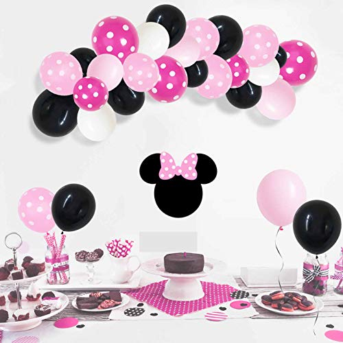 ANSOMO Black and Pink Latex Balloons, 12 inch Thick Polka Dot Balloons, 60 Pcs