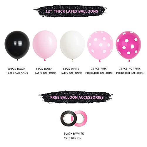ANSOMO Black and Pink Latex Balloons, 12 inch Thick Polka Dot Balloons, 60 Pcs