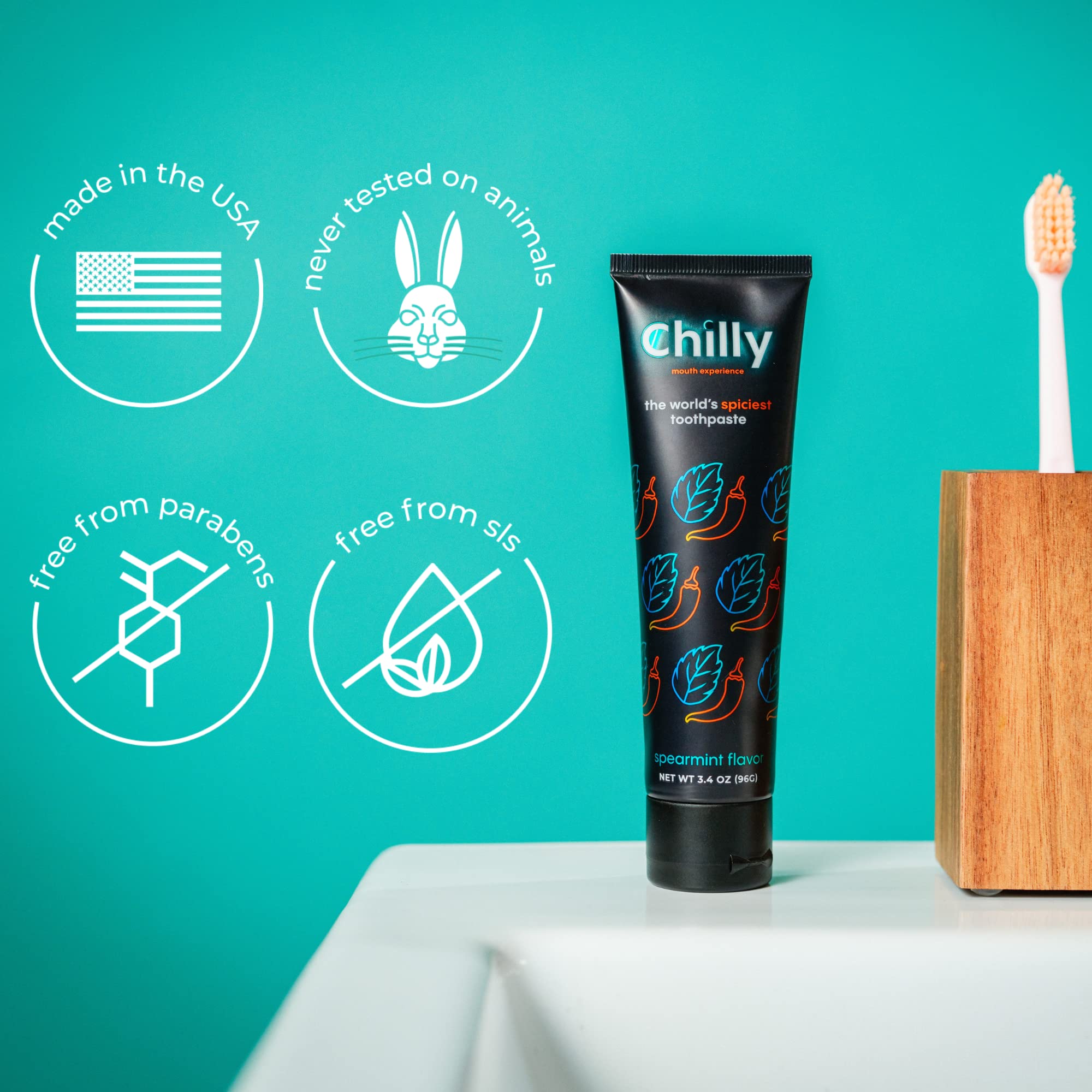 Chilly Toothpaste, Spicy Whitening Toothpaste, Intense Natural Spearmint Flavor + Ghost Pepper Flakes, SLS Free (Pack of 2)