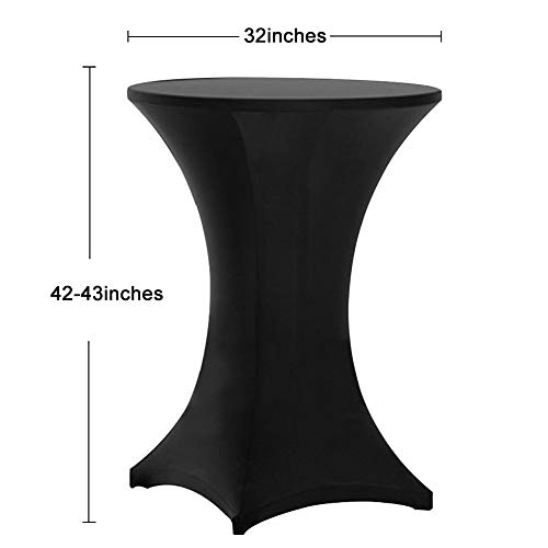 Tina 4 Pack 32x43 Inch Highboy Spandex Cocktail Table Cover Black, Fitted Stretch Cocktail Tablecloth for Round Tables (4PC 32X43 Black)