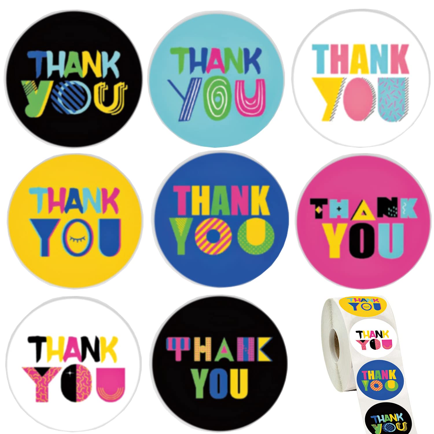 Hohamn 1.5" Thank You Stickers Roll 500PCS Cute Art Stickers for Bubble Mailers Packaging Wedding Baby Shower Birthday