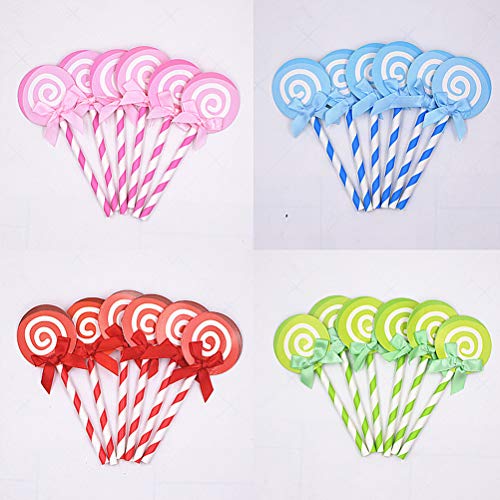 Amosfun Lollipop Cupcake Picks Paper Birthday Cake Toppers Lovely Lollipop Bow Cake Decorations Dessert Table Decorative Supplies Creative Lollipop Cake Insert Purple for Party Cake Decortion